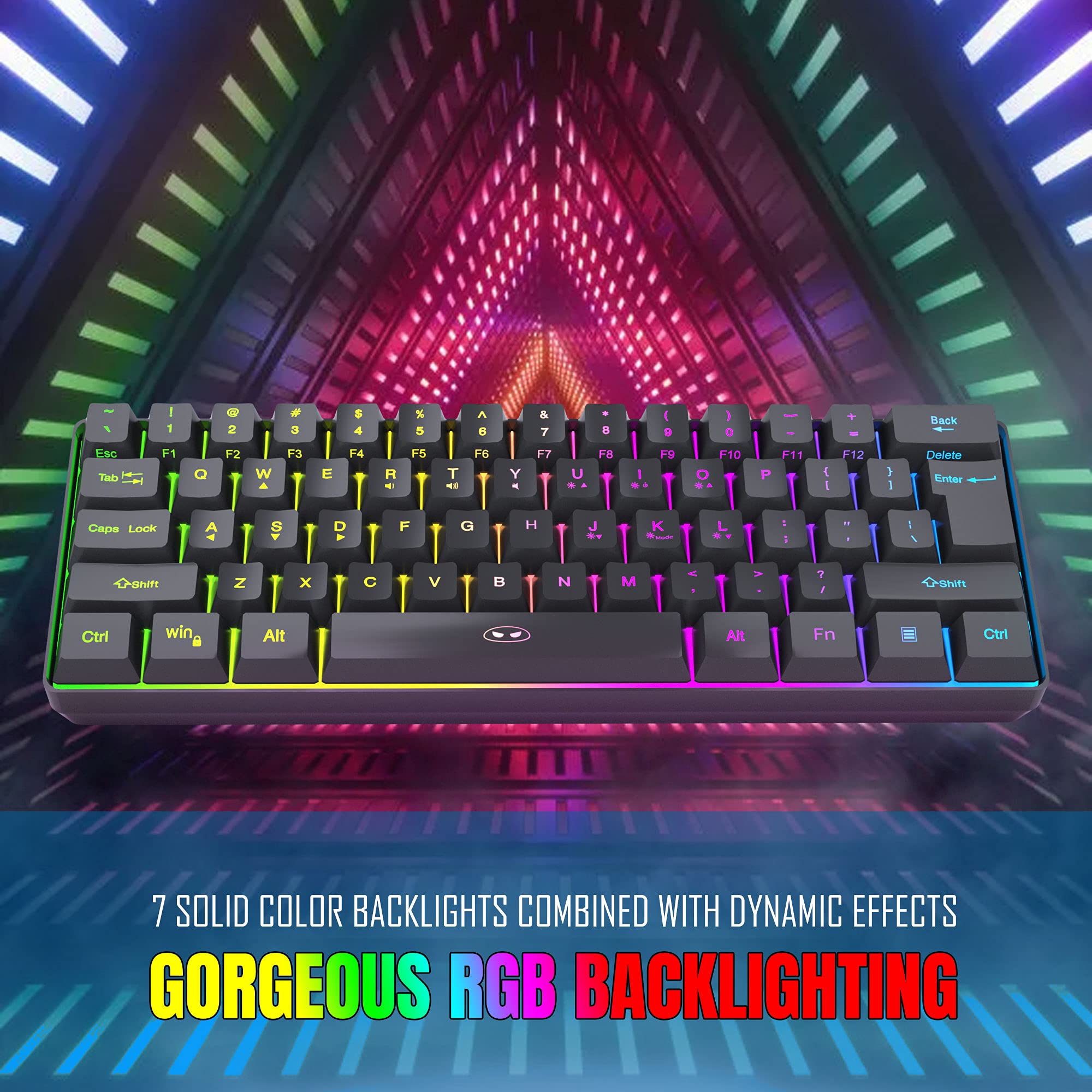MageGee TS92 Wireless 60% Gaming Keyboard, Compact 61 Keys Rechargeable RGB Backlit Office Keyboard, 2.4G Wireless Connection, Waterproof Portable Computer Keyboard for Mac Windows Laptop (Black)