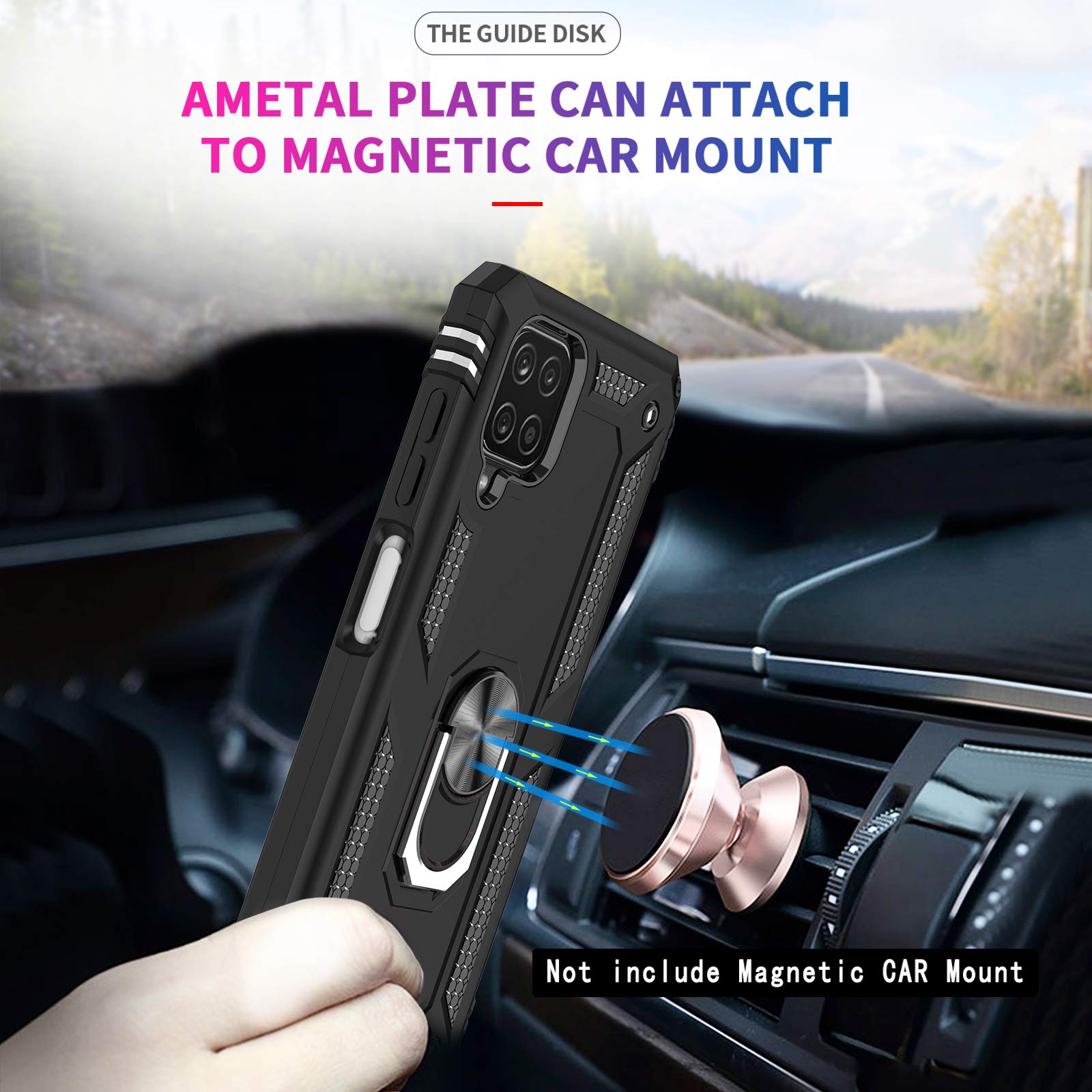 LeYi for Galaxy A12 Phone Case, Cell Phone Case for Samsung A12 Case with [2 Pack] Tempered Glass Screen Protectors, [Military-Grade] Magnetic Ring Kickstand Phone Case for Galaxy A12 5G, Rose Gold