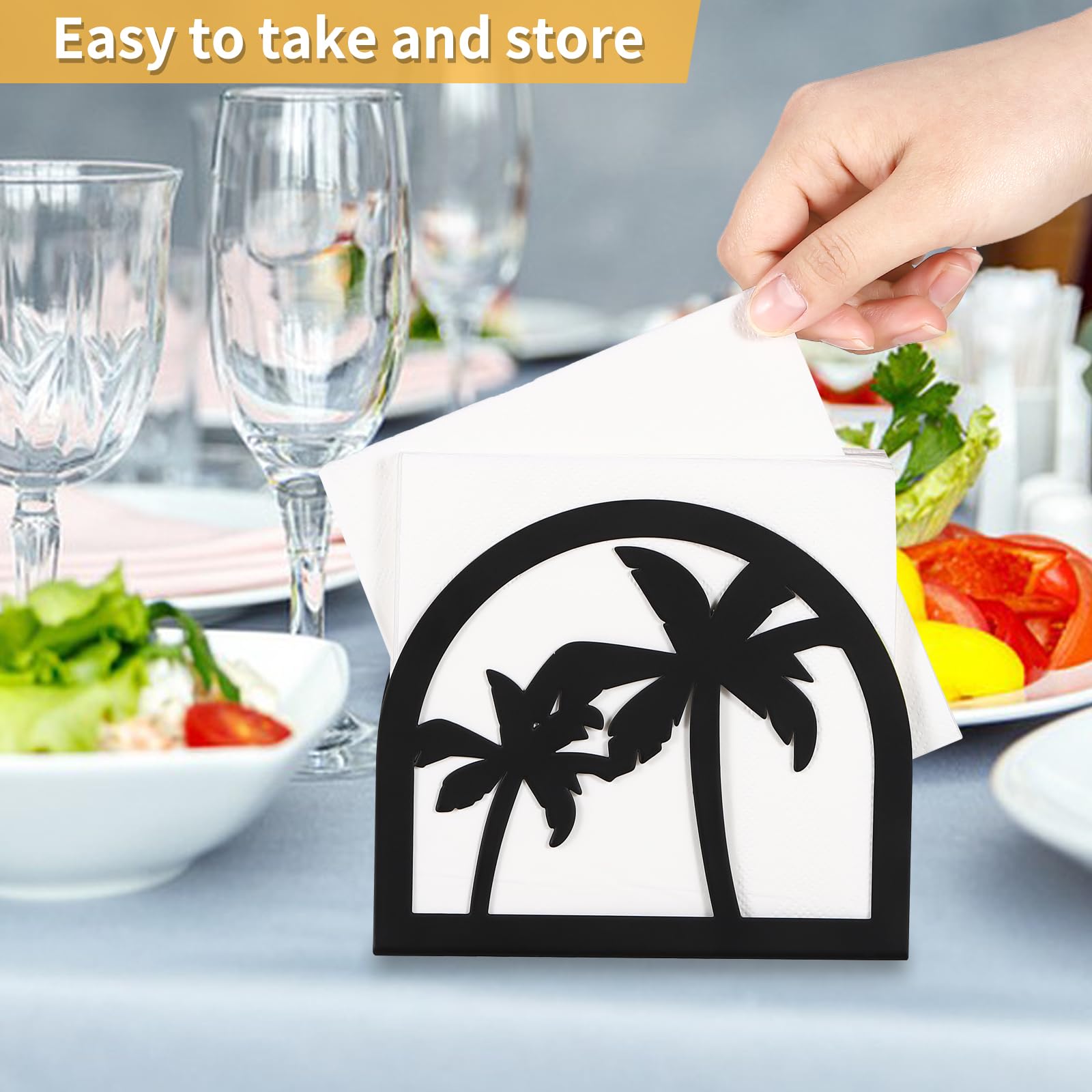 NDFECT Black Napkin Holder for Kitchen, Cocktail Coastal Palm Tree Napkins Holder, Upright Nautical Napkin Holders for Paper Napkins Party Tables, Metal