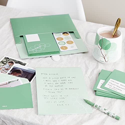 Letter Writing Set - Thyme: Kindness. 20 Blank Writing Sheets and 20 Matching Envelopes with 20 Stickers for Sealing. Storage Box with Magnetic Closure. Gold Foil Detailing by kikki.K