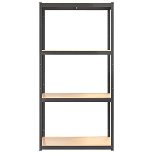 vidaXL 4-Layer Storage Shelf, Galvanized Steel & Engineered Wood Construction, Industrial Style Anthracite Shelving Unit, Commercial or Residential Use
