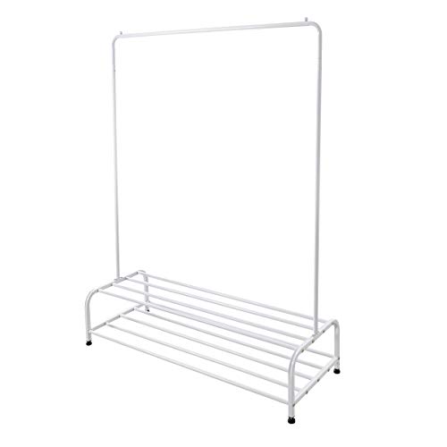 White Commercial Garment Rack,Closet Garment Rack, Heavy Duty Clothes Storage Organizer for Bedroom, Free-Standing and Closet Organizer and Storage with Hanger Rods Clothes Rack for Hanging Clothes