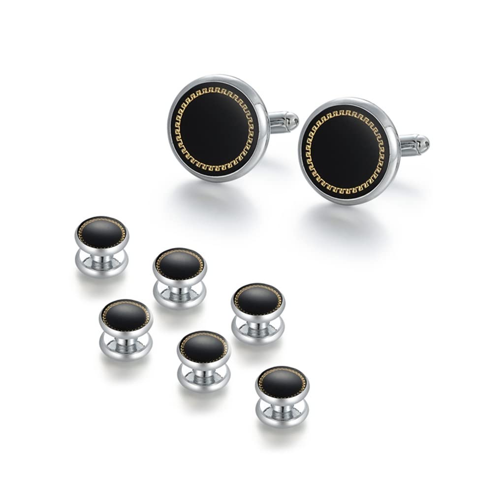 MJWDP Wedding Man Cuff Link Set Man Shirt Cufflinks Cufflink Shirts Studs Button and Cufflinks for Mens Tie Clips (Color : Black)