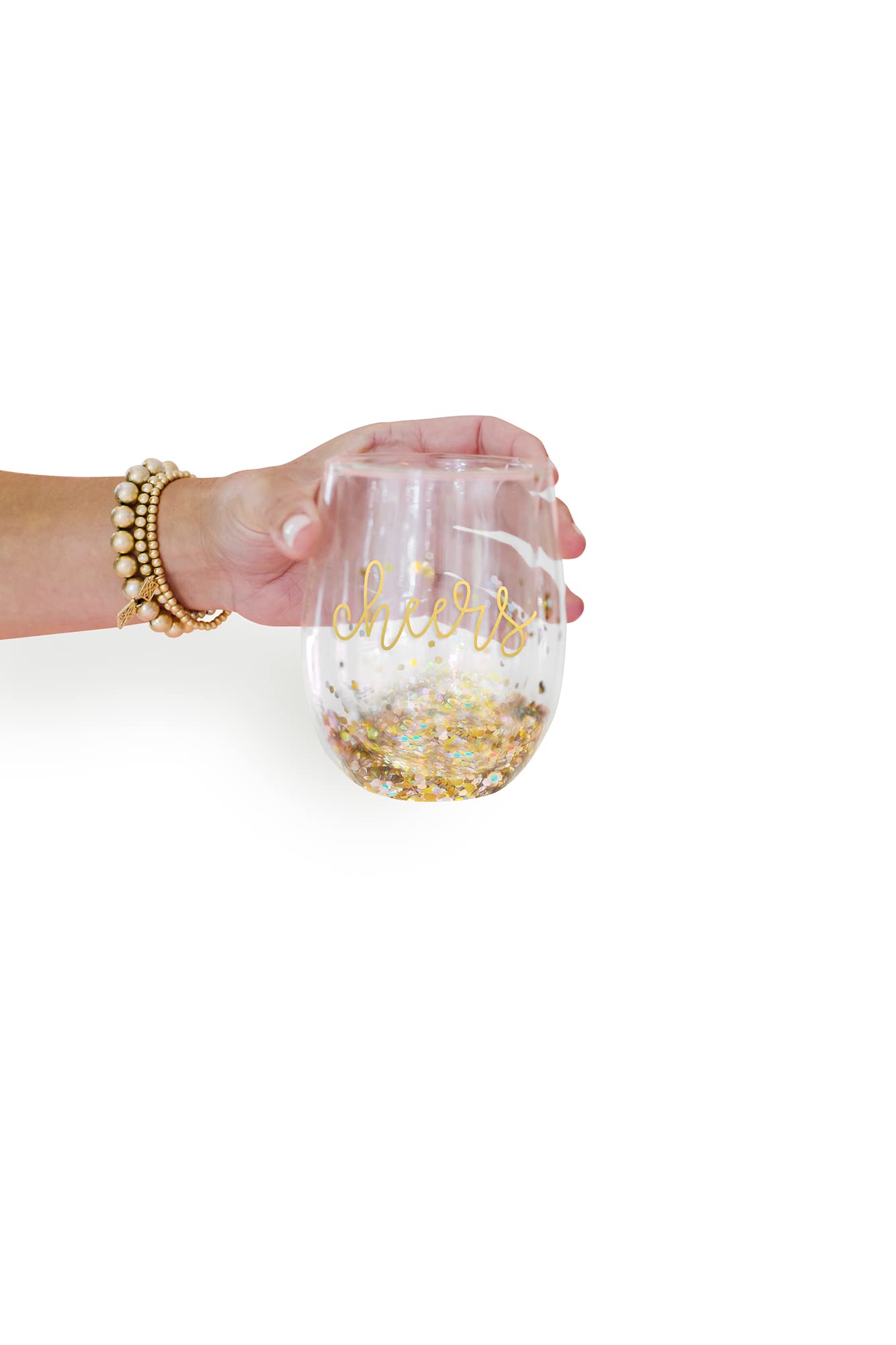 Mary Square Cheers Gold Foil Confetti 14 ounce Acrylic Stemless Wine Tumbler