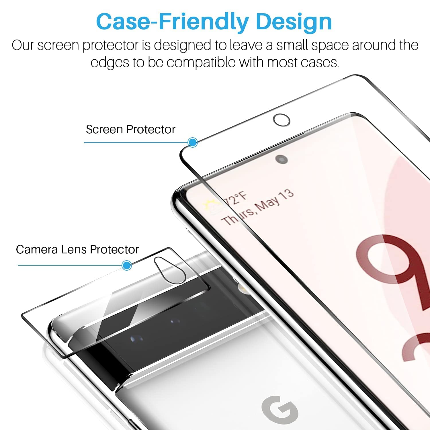 LK 2 Pack Screen Protector Compatible for Google Pixel 6 5G with 2 Pack Camera Lens Protector [Not fit for Google Pixel 6 Pro] Easy Install Tray, HD Clear 9H Hardness temepred galss for Pixel 6