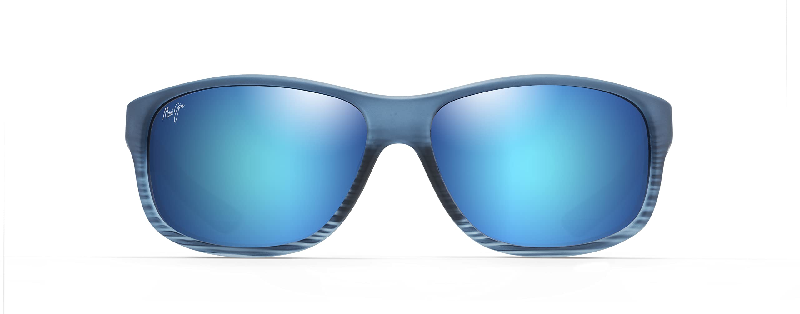 Maui Jim Men's and Women's Kaiwi Channel Polarized Wrap Sunglasses, Blue Black Stripe/Blue Hawaii, Medium