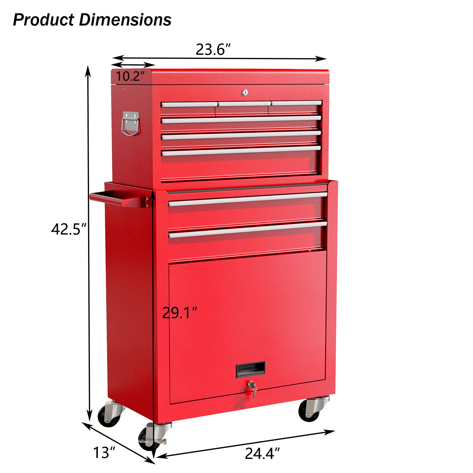 K KELBEL 8 Drawer Rolling Tool Chest Tool Box with Wheels, 2-in-1 Detachable Tool Cabinet with Sliding Drawers & Brake & Locking System for Garage, Warehouse(Red)
