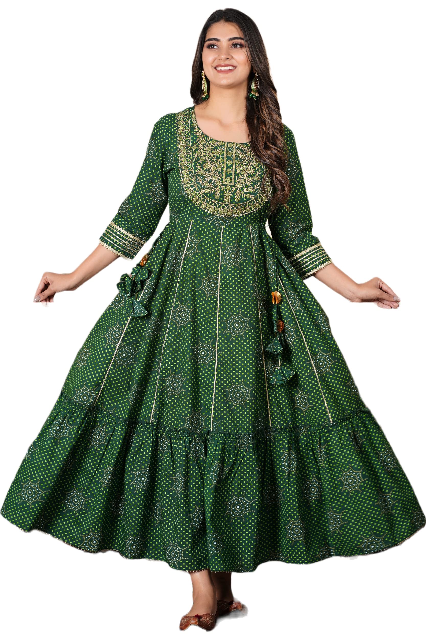 JG JAI GOVINDAM Dress for Saint Patricks Day Anarkali Indian Kurti for Women Pakistani Wedding/Party Wear Designer Style (GREEN-XXL)