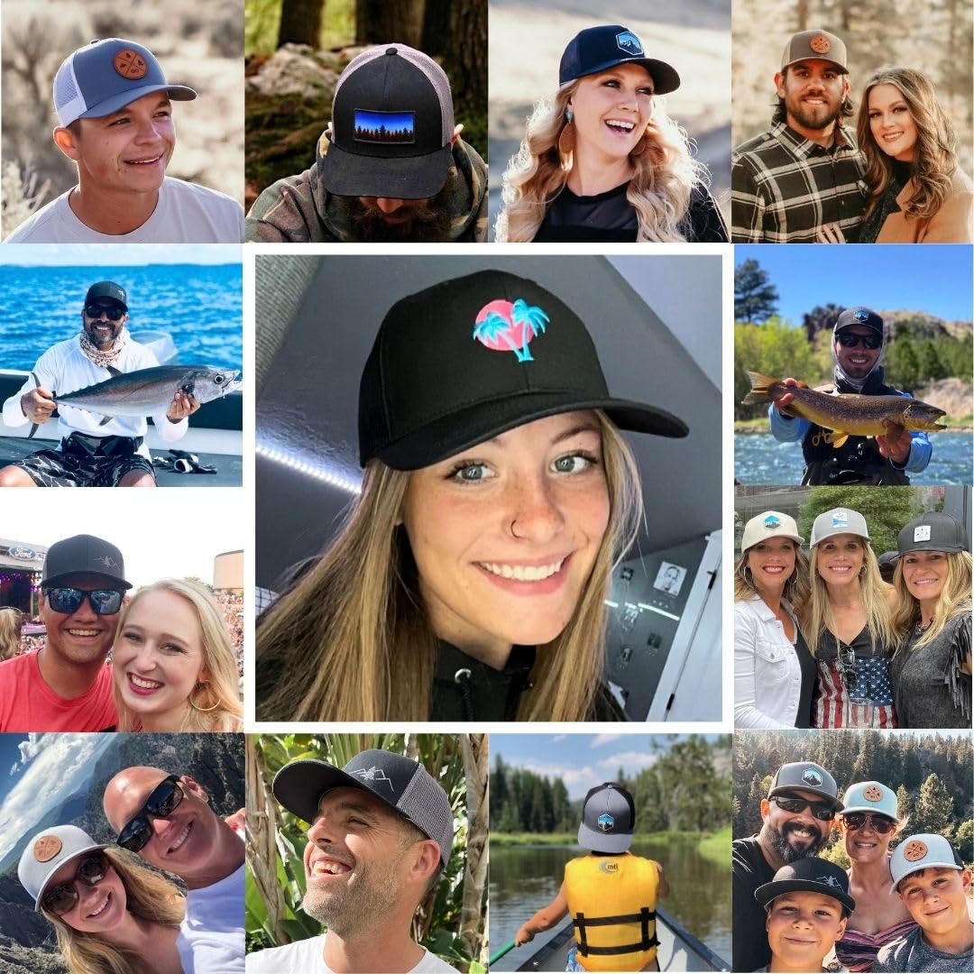 LINDO Trucker Hat - Palm Tree Sunset (Static/Blue)