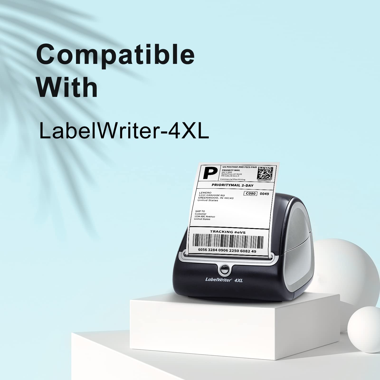 LEMERO Direct Thermal Shipping Label Compatible with DYMO LabelWriter 4XL 1744907 4x6 thermal labels roll, Compatible with DYMO 4XL, Zebra, Rollo, MUNBYN, Strong Adhesive, 220 Labels/Roll (6 Pack)