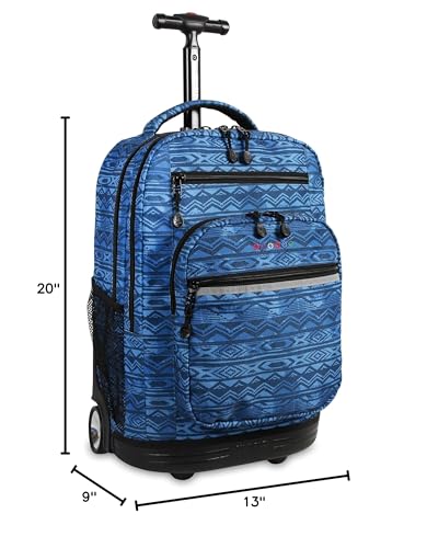 J World New York Sundance Rolling Backpack Girl Boy Roller Bookbag, Water Mark, 20 Inch
