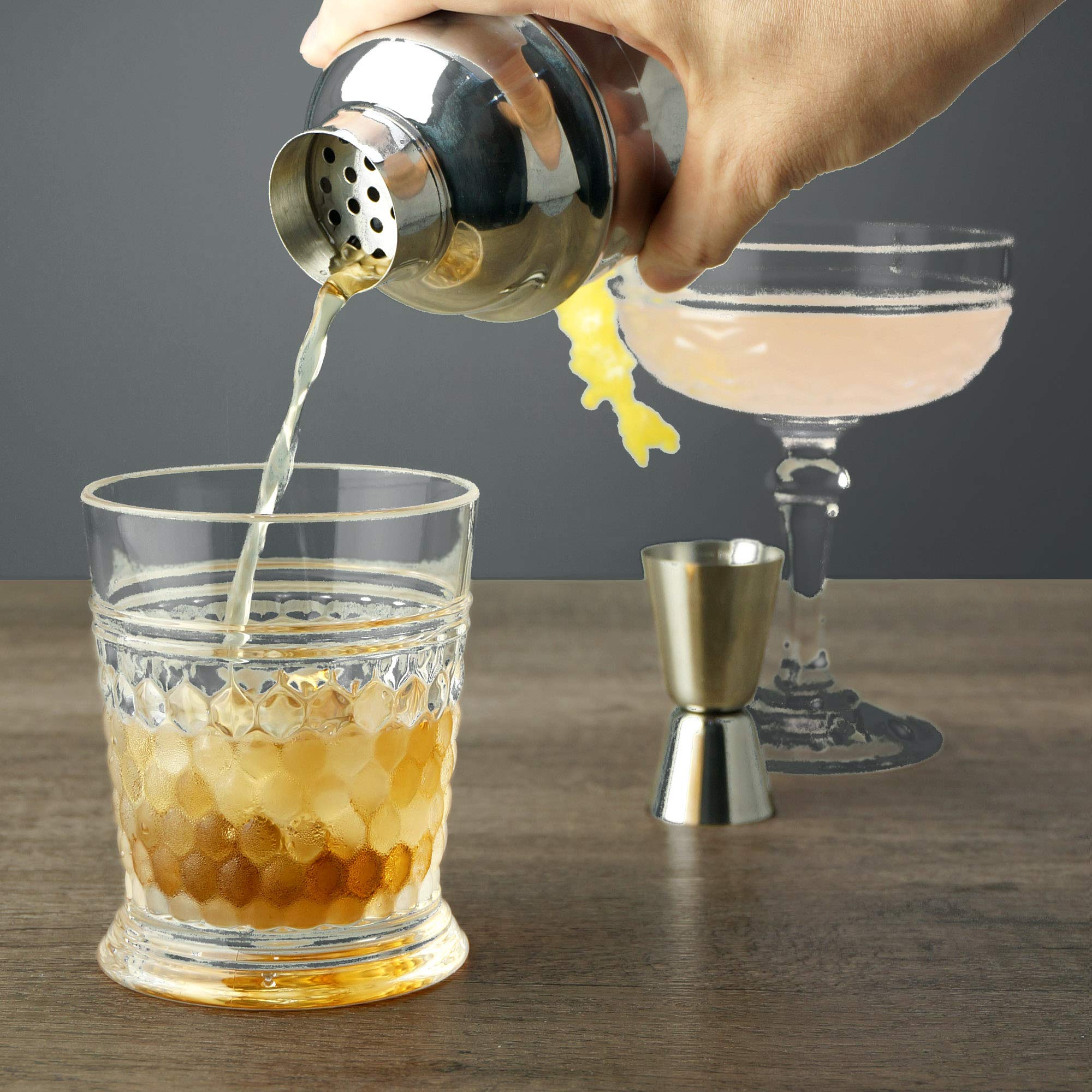 PG Professional Cocktail Shaker - 24 oz Stainless Martini Tin with Built-in Strainer and Measuring Cup - Perfect for Mixing Drinks