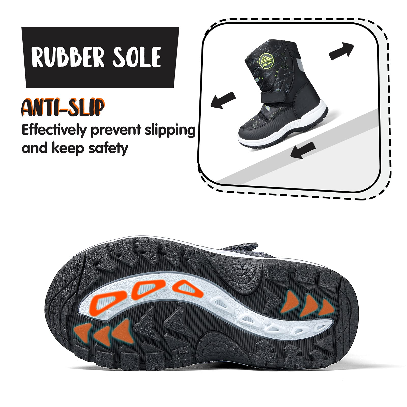 K KomForme Boys Girls Snow Boots Waterproof Winter Outdoor Boots(Toddler/Little Kid/Big Kid)