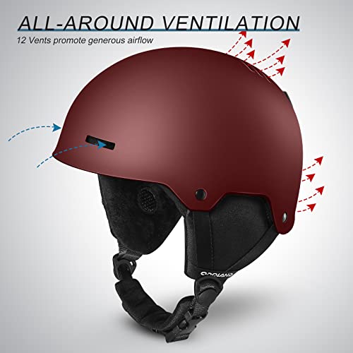 Odoland Bundle - 2 Items 4-in-1 Snowshoes with Trekking Poles, Red, S and Ski Snow Helmet with Ski Goggles