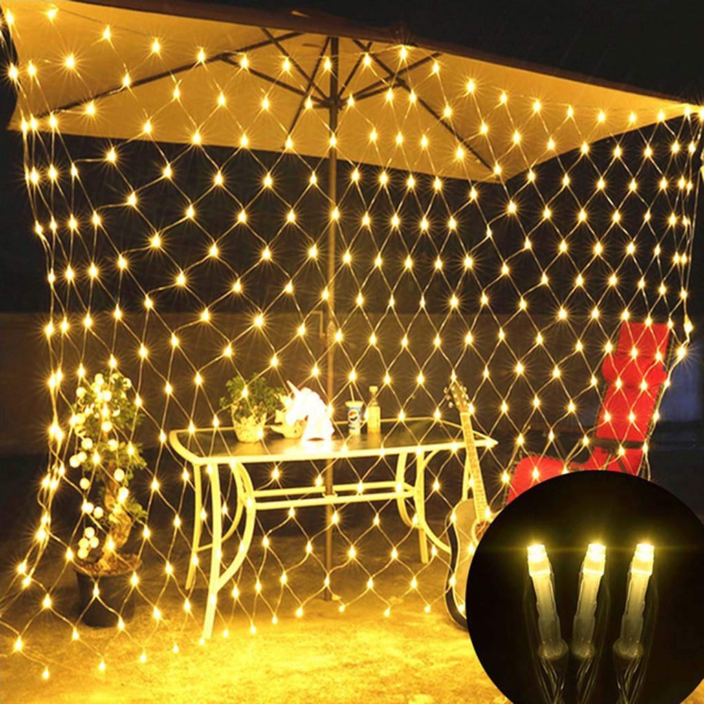 LED Fairy String Lights Twinkle Net Light Firefly Starry Super Bright 8 Lighting Modes Controller Christmas Tree Wedding Party Garden Yard Lawn Patio Decoration Curtain Lights (Warm White, 4.9X4.9ft)