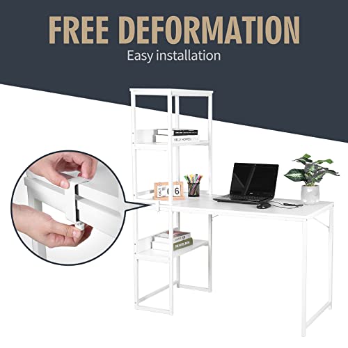 UNICOO β Muti-Function 3 Combination Computer Desk. L Shaped Computer Desk with Shelves, Study Desk with Reversible Storage Shelves for Home Office (XJH-2402 - White)