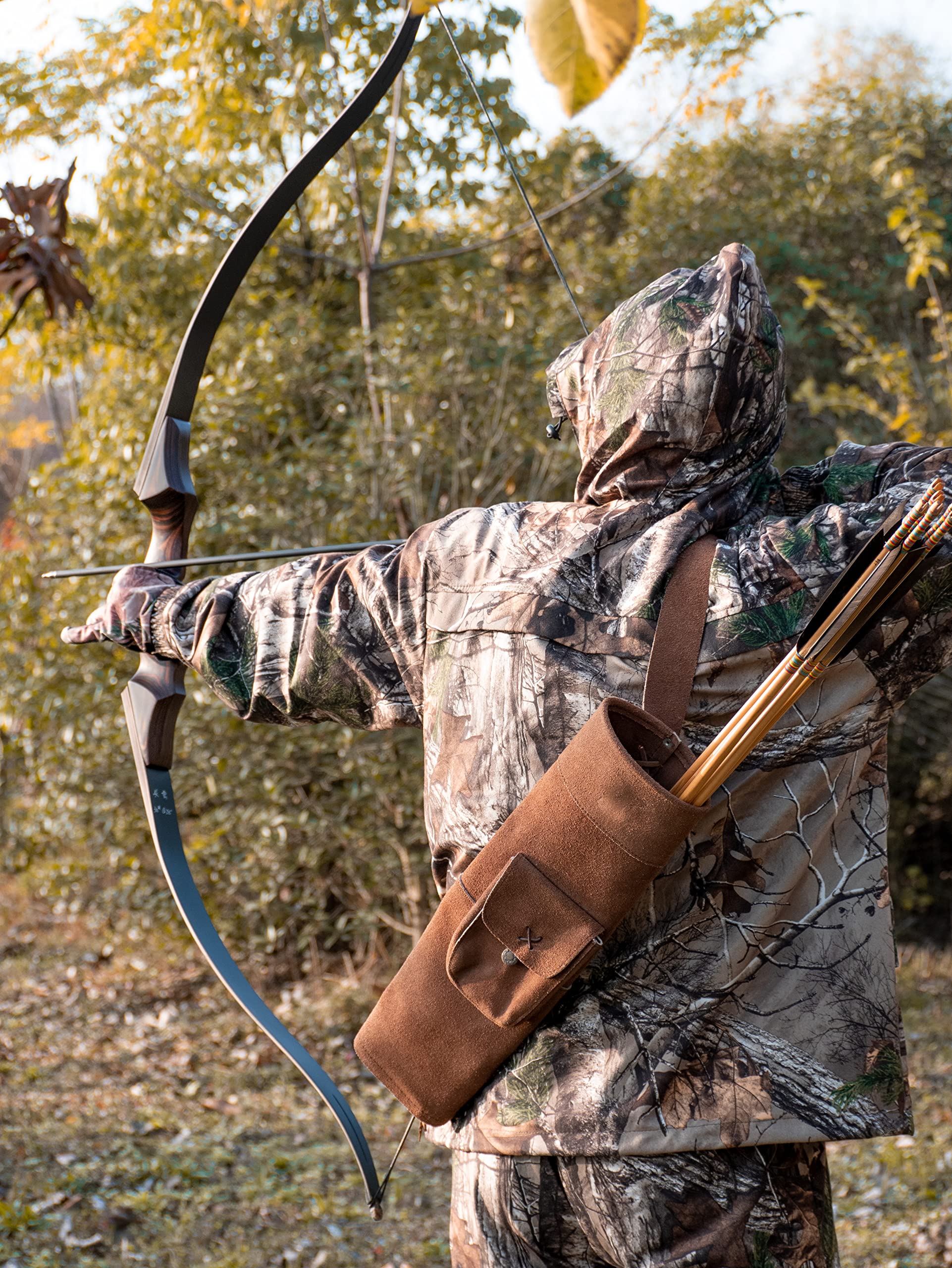 PG1ARCHERY 60'' Takedown Recurve Bow 30-60lbs Right Hand for Outdoor Targets Practice Hunting Longbow (50lbs)