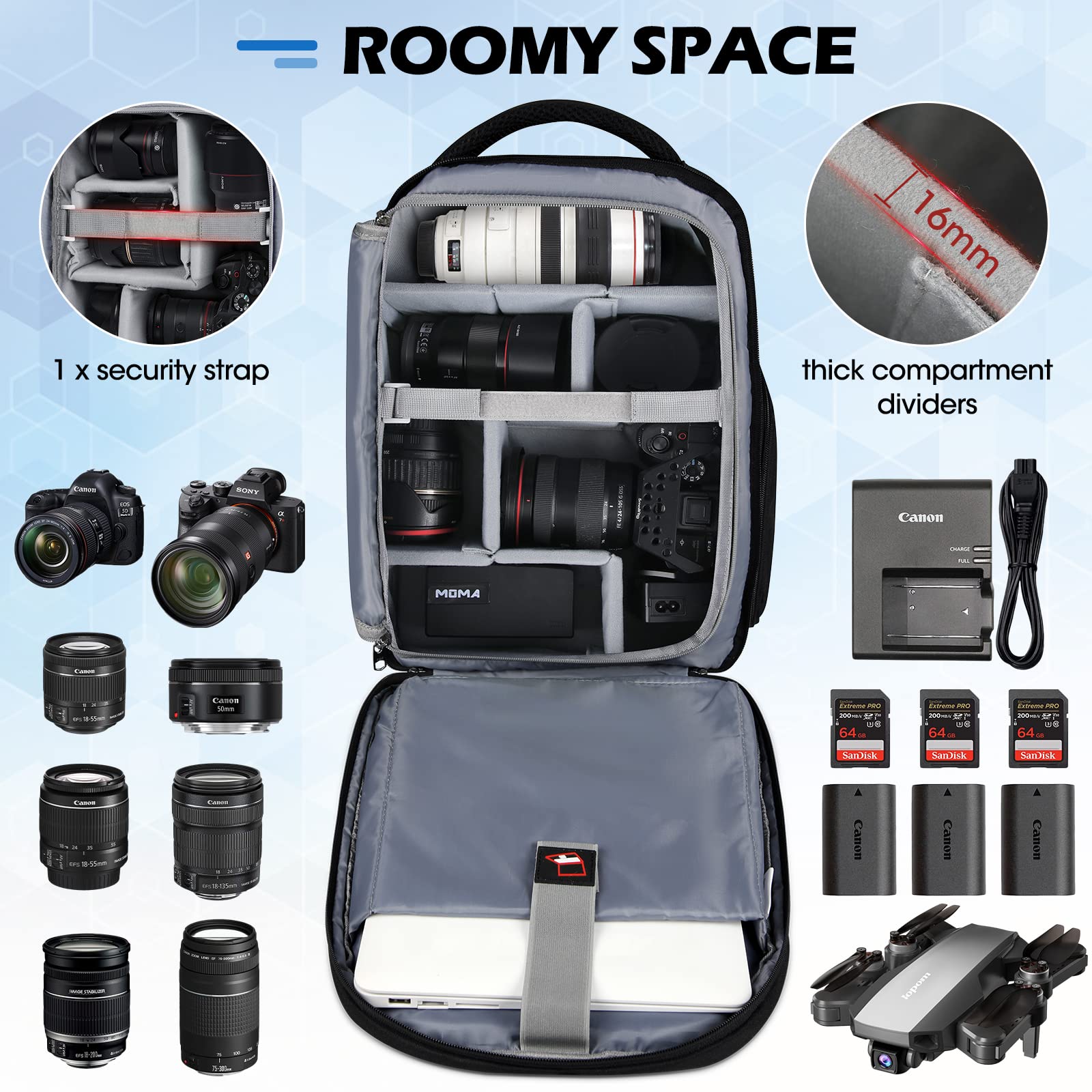 Lubardy Camera Bag Professional DSLR SLR Mirrorless Camera Backpack 15.6 Inch Waterproof Laptop Backpack Anti-Theft Camera Case with Rain Cover Large Capacity Photography Backpack for Men Women, Black