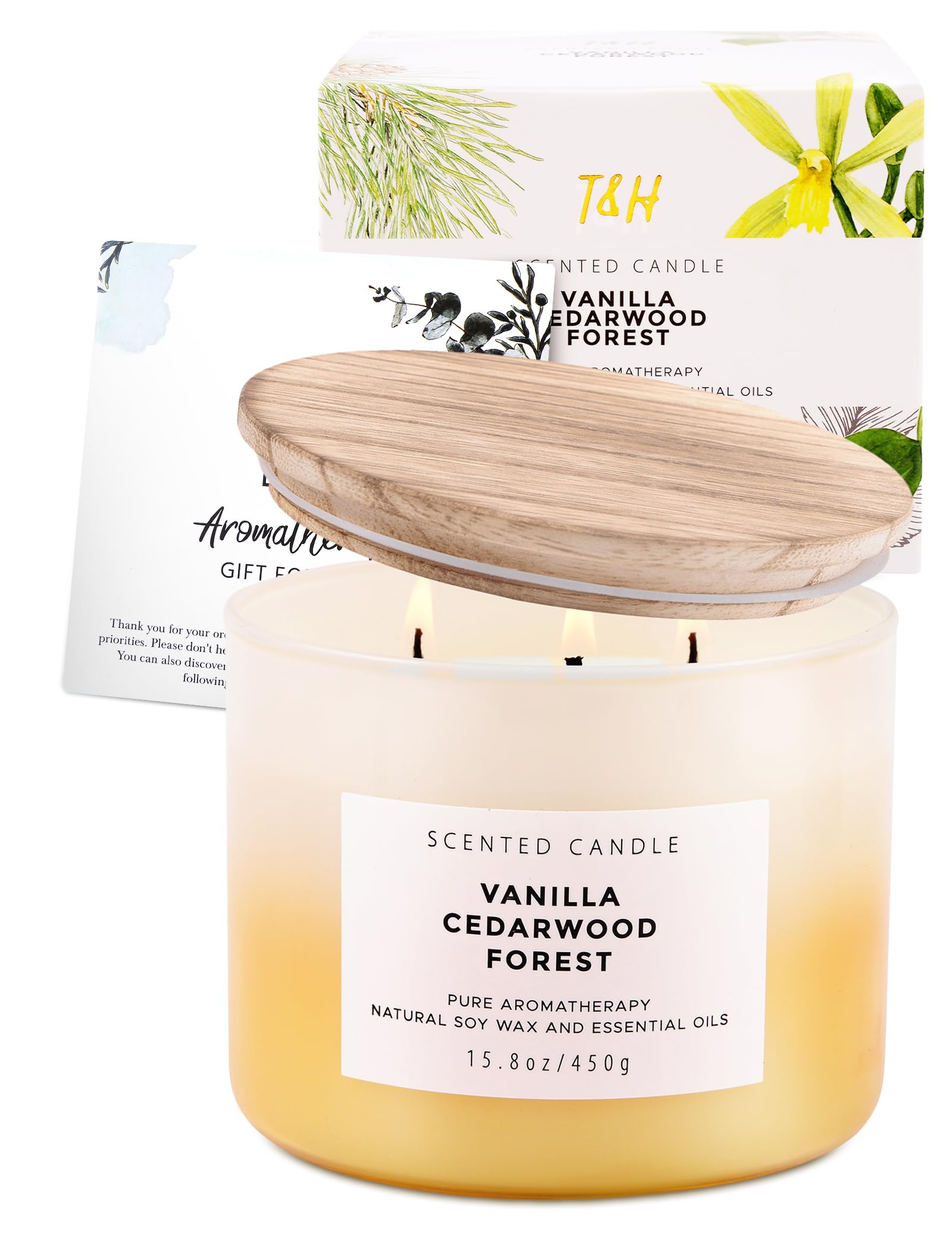 Vanilla Cedarwood Forest Candle - Large 3 Wick Scented Candle - Winter Balsam Fir Candle with Clove & Cedar - Natural Soy Candle for Home 15.8 oz - Aromatherapy Holiday Candle Gift for Women & Men