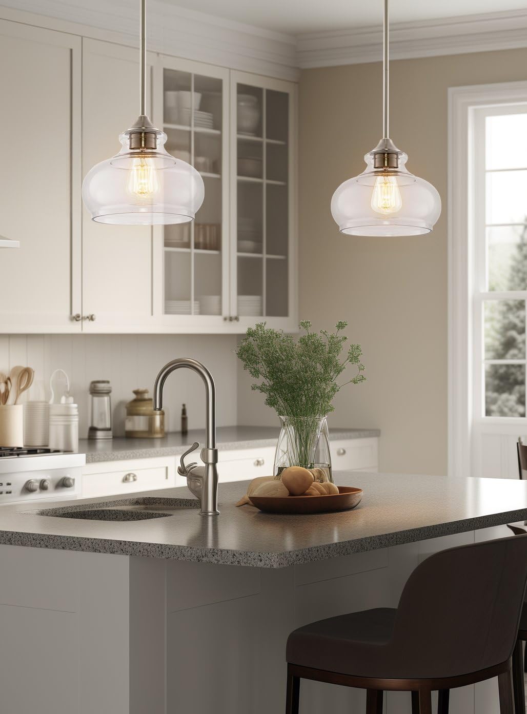 Kira Home Harlow 9" Modern Industrial Farmhouse/Schoolhouse/Rustic Pendant Light with Clear Glass Shade, Adjustable Hanging Height, Brushed Nickel Finish