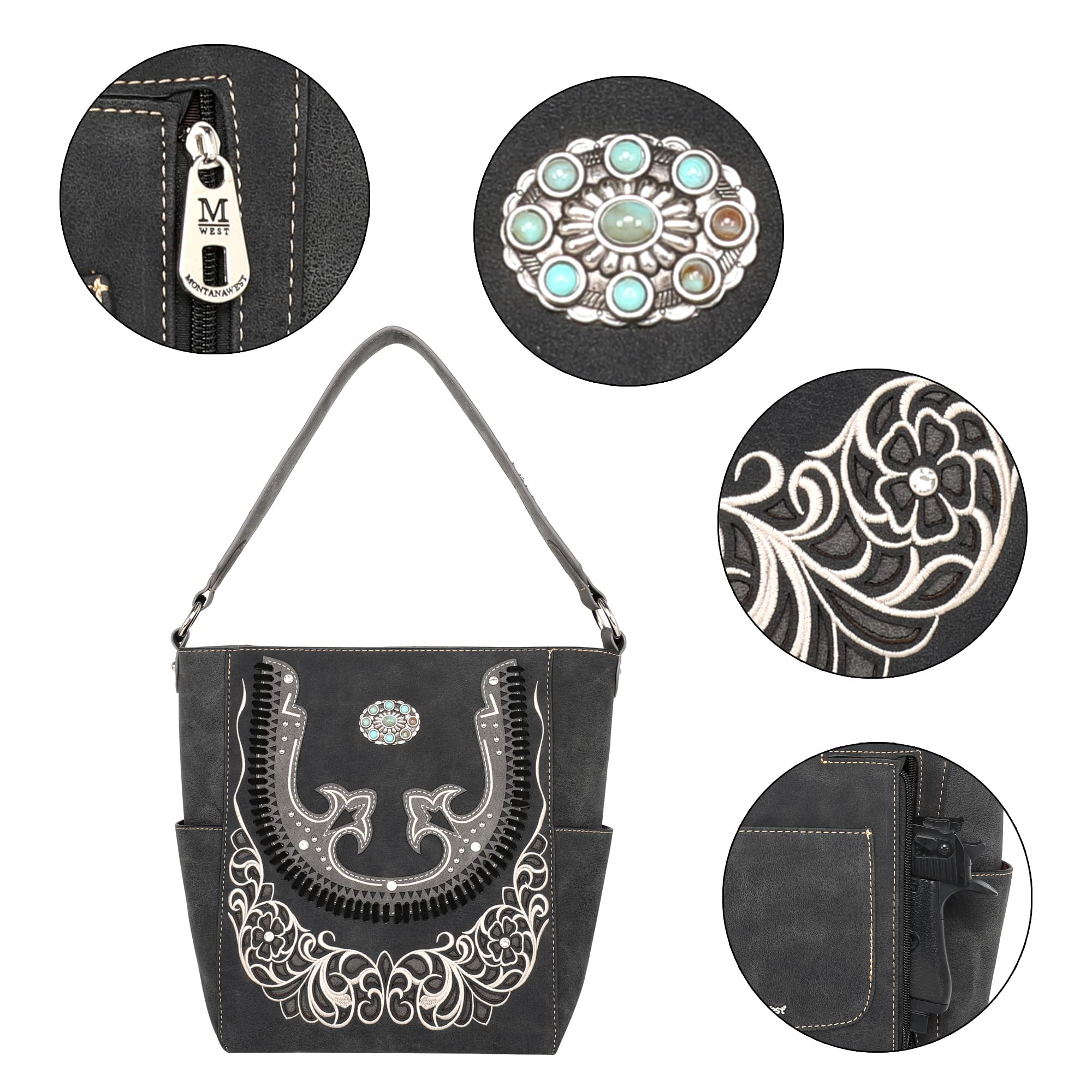 Montana West Collection Concealed Carry Hobo for Women Lightweight Leather Purses Western Shoulder Handbag with Wallet MW1104G-920BK+W