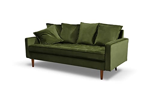 SILKIR 3-Person Sofa Couch for Living Room | Perfect for: Apartment/Studio/Office & Small Space | Velvet Fabric | Fast and Easy Assembly | (Olive Green) Modern Contemporary Mid-Century