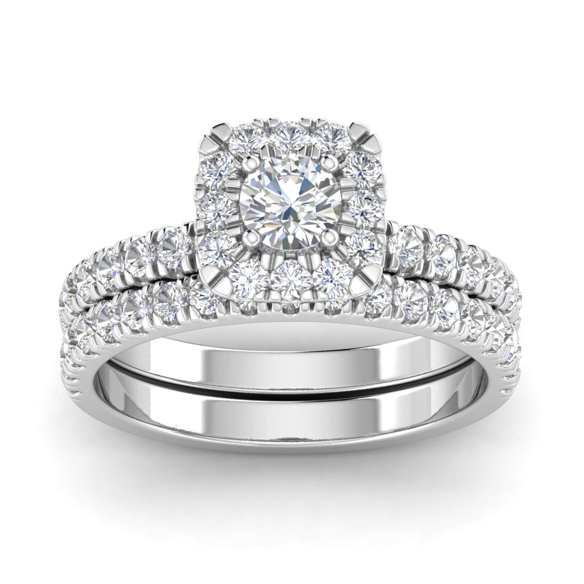 IGI Certified 1.50 Carat TW Diamond Halo Engagement Ring Bridal Sets For Women's in 10k White Gold (G-H, I2-I3)