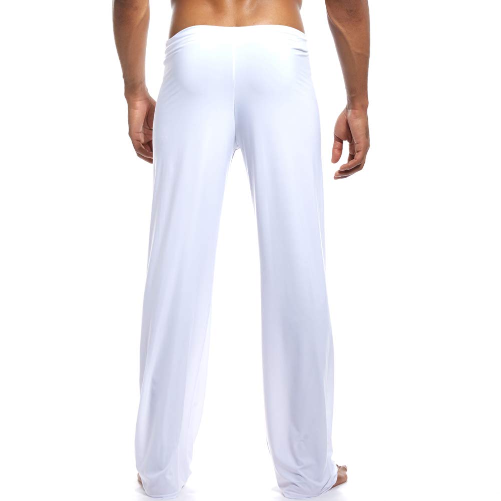 K-Men Mens White Pajama Pants Low Rise Long Yoga Pants Casual Sleep Bottoms M