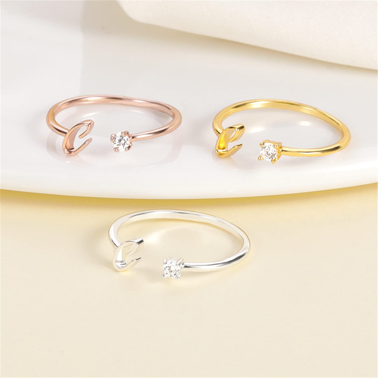 Letter Rings for Women, Twenty Six English Letter Open Ring, Alphabet Rings Letter A to Z, Statement Alphabet Rings, Adjustable Open Ring for Women Teens (N,Golden)