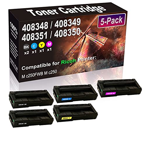 Kolasels 5-Pack (2BK+C+Y+M) Compatible M c250FWB M c250 Toner Cartridge Replacement for Ricoh M C250 408348 408349 408351 408350 Printer Toner Cartridge (High Capacity)