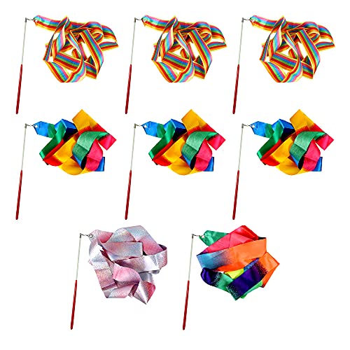Pcs 6.6Ft Gymnastics Ribbon Rainbow Rhythmic Dance Ribbon Streamers Wands Rods for Artistic Dancing