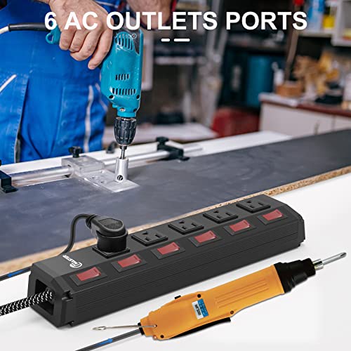Power Strip Surge Protector 5 outlets Metal Heavy Duty Extension Cord 6 ft,5 Independent switches with one Master Switch, SGS Certified,Black…