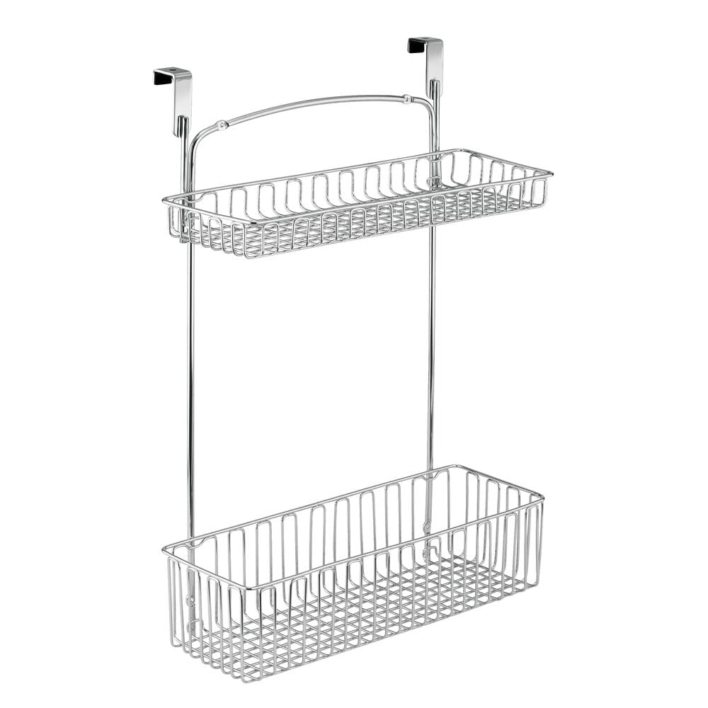 mDesign Steel Over Cabinet Kitchen Storage Organizer Holder or Basket - Hang Over Cabinet Doors in Kitchen, Pantry, Bathroom - Holds Dish Soap, Window Cleaner - Concerto Collection - Chrome
