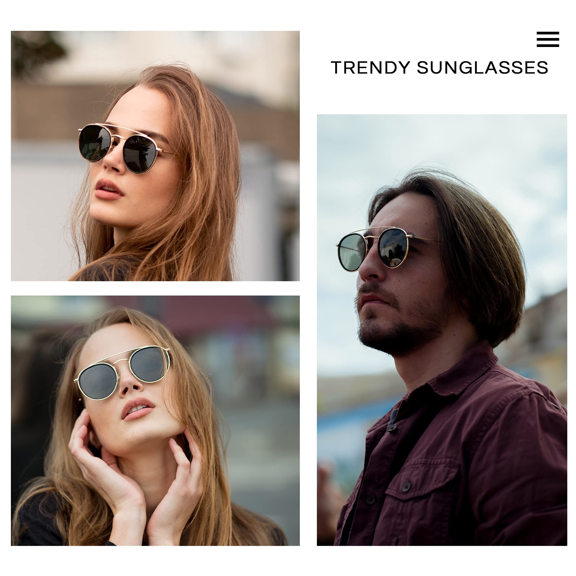 JIM HALO Small Polarized Round Sunglasses for Men, Women Vintage Double Bridge Frame (Gold Frame/Polarized Brown Lens)