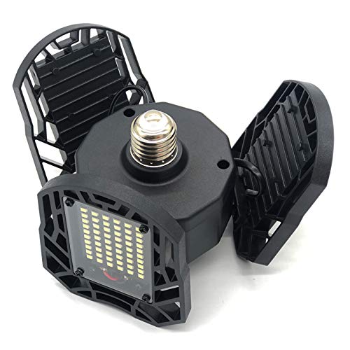 LED Garage Lights, 60W Deformable Garage Ceiling Lighting Fixture, 6000LM E26 Trilights with 3 Adjustable Panels, 6000K Triple LED Shop Light Bulb for Garage, Workshop, Warehouse (No Motion Activated)
