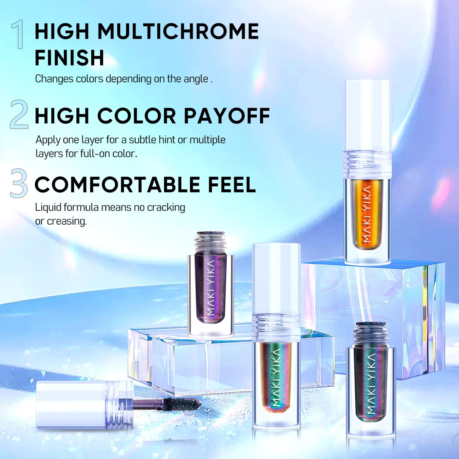 MAKI YIKA Glitter Eyeshadow Teal Liquid Multichrome Eyeshadows Long Lasting, Metallic Chameleon Eye Shadow Smudgeproof Holographic Multi-Dimensional Eye Looks (#3 Dawn)