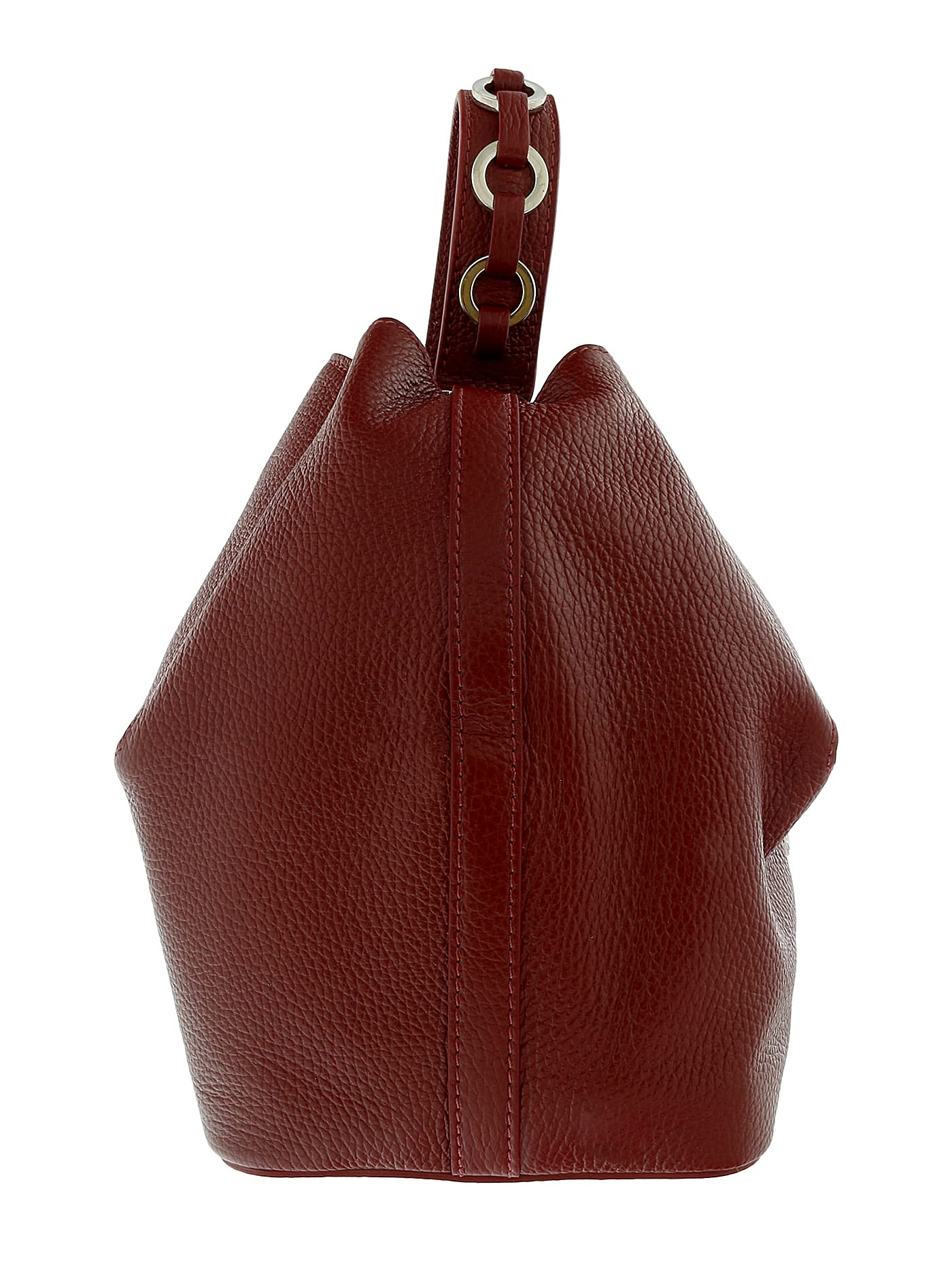 Pierre Cardin Burgundy Leather Curb Chain Embellished Medium Bucket Bag for womens
