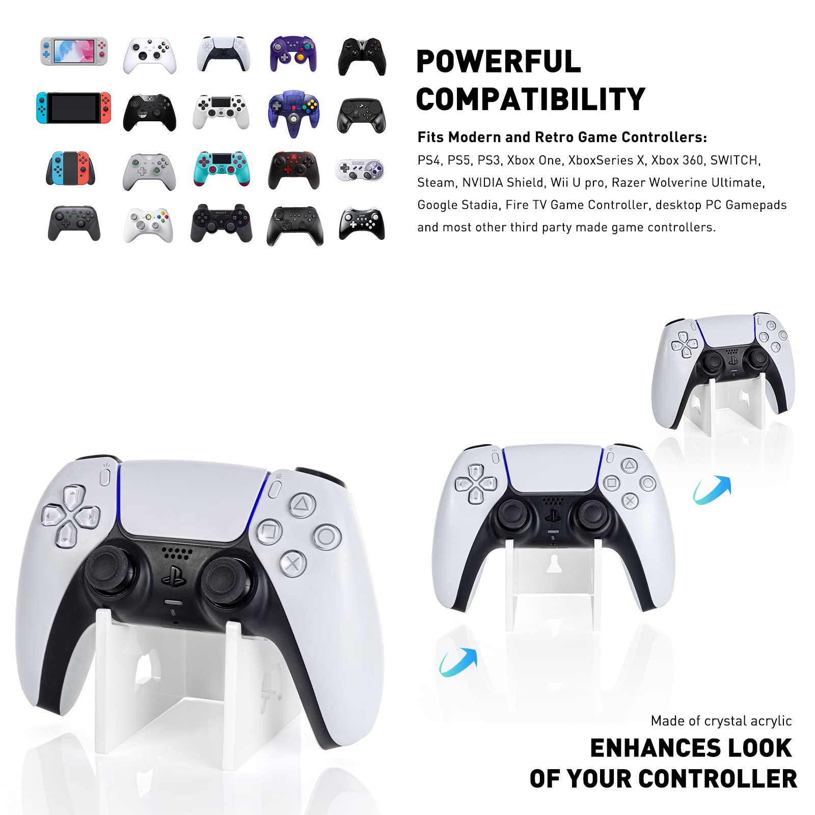 OAPRIRE Universal Controller Stand 2 Pack for PS5 PS4 Xbox ONE Switch, Desktop & Wall Controller Holder Gaming Accessories, Build Your Game Fortresses (White)