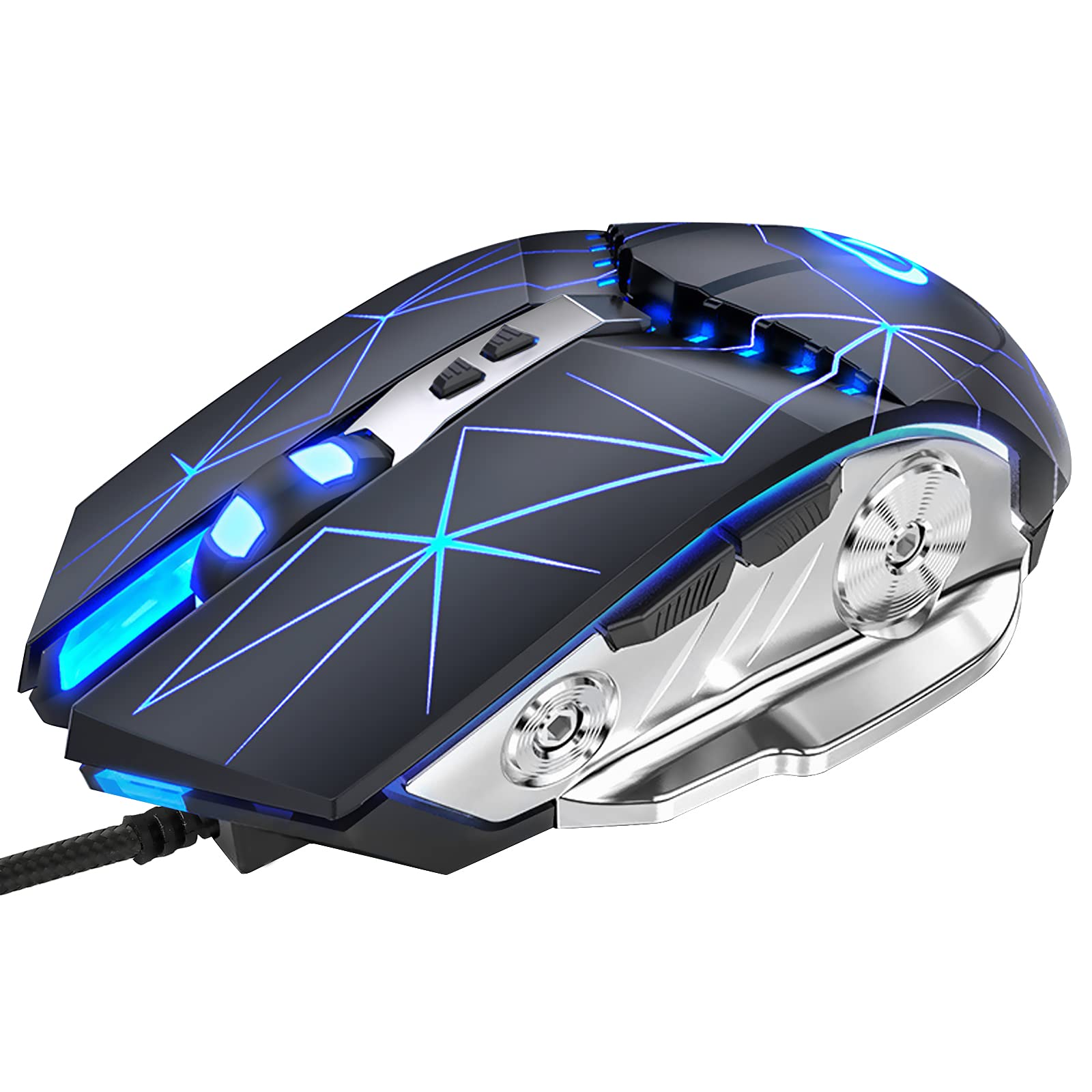PDTXCLS Silent Click Wired Gaming Mouse, RGB Backlight and 4 Adjustable DPI Up to 3200, 7 Buttons, Ergonomic USB Computer Mouse with High Precision Sensor for Windows PC & Laptop Gamers