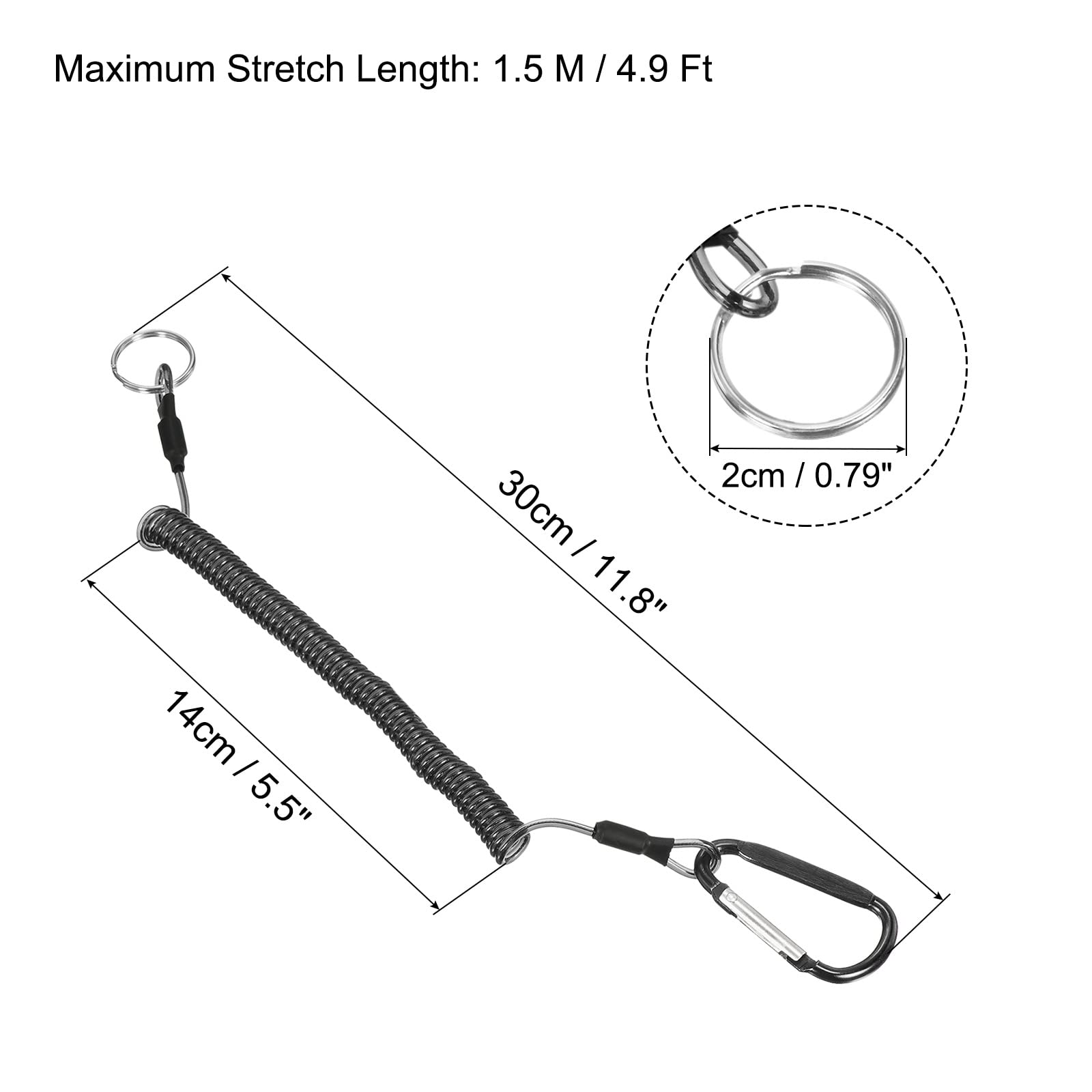 PATIKIL 4.9ft Fishing Tool Lanyard, 6 Pack Safety Cord Spiral Lanyard Tether Retractable with Metal Clip Keychain for Boating Kayak, Clear Black