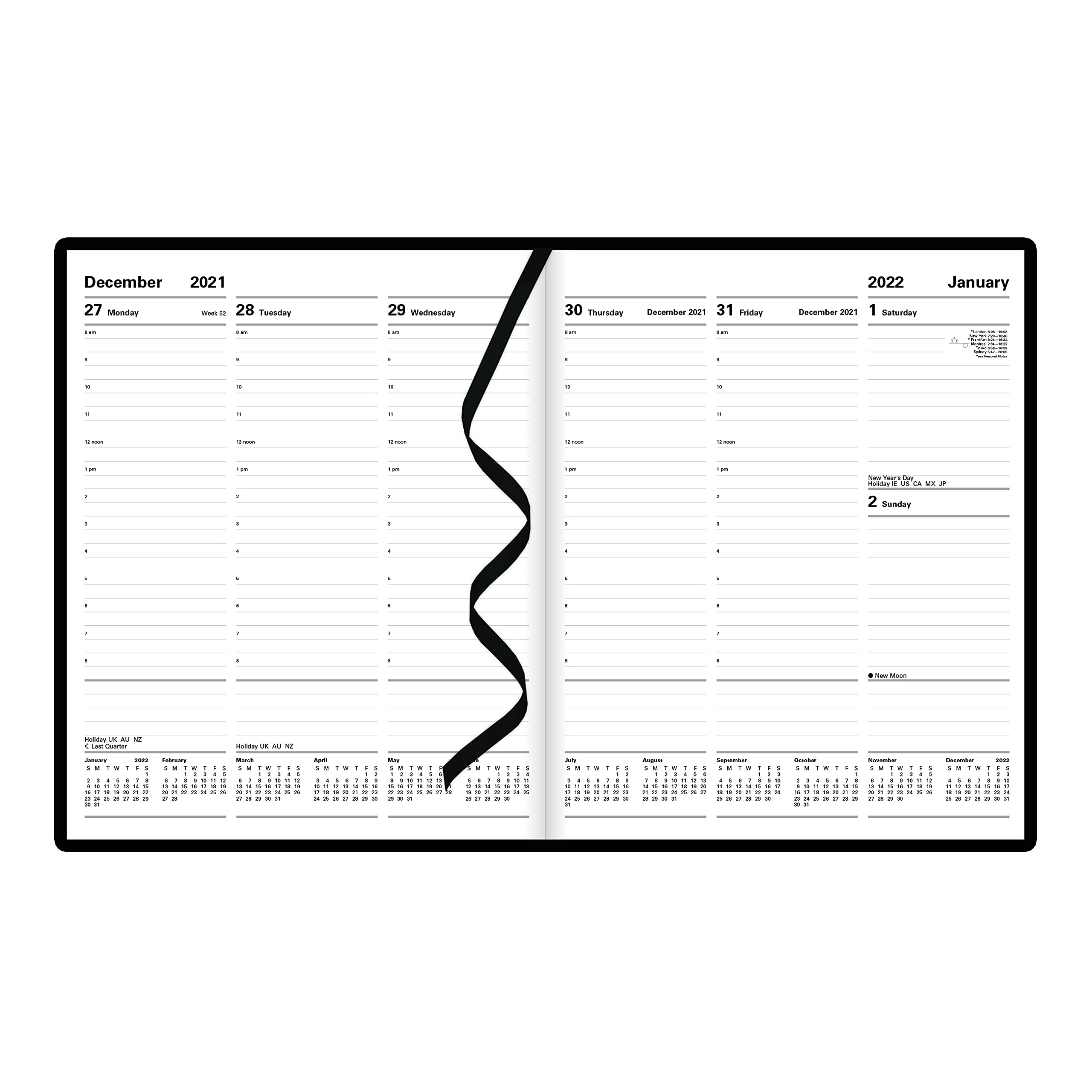 LETTS Roma Weekly Planner, 12 Months, January to December, 2022, Week-to-View, 10.25" x 8.25", Black (C33YIBK-22)