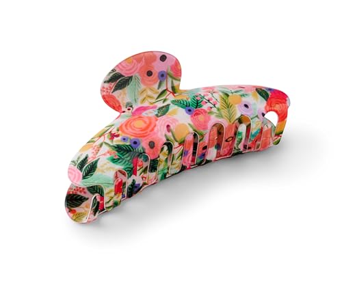 RIFLE PAPER CO. Large Claw Clip Set | Embroidered Fabric Headband, 100% Polyester, Soft Elastic Scrunchie Hair Bands (Bright Floral Pattern), Garden Party