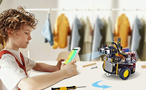 KEYESTUDIO Turtle Smart Robot Car Kit V3.0 for Arduino, IR Remote/Bluetooth Control, 8x8 LED Matrix, Line Tracking, Ultrasonic Obstacle Avoidance/Follow