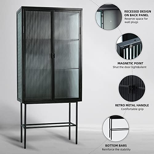 Voohek Display Cupboard, Buffet Server Table Accent Sideboard, Storage Cabinet for Living Room Kitchen, Black