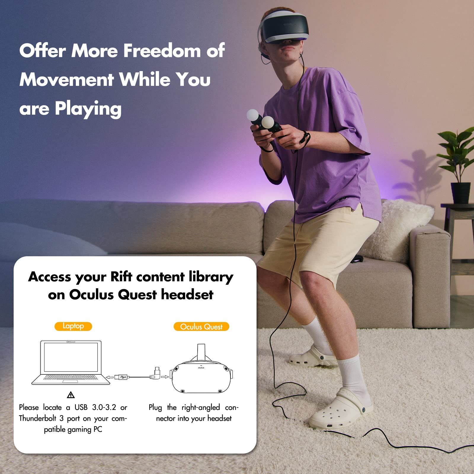Opcables Quest 2 Link Cable Fiber Optic Cable, USB 3.2 Gen1 USB C to C 5Gbps High Speed Data Transfer Professional Accessories Quest 2 Link Cable for Oculus Quest 2 Valentines Gifts(65.6FT)