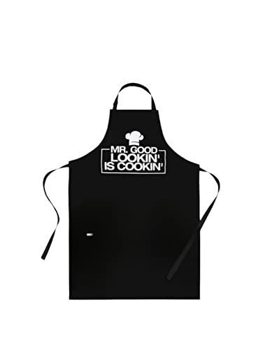 Premium Quality Cooking Apron β Funny Apron - Chef Apron β BBQ Apron β Mr goodlooking is cooking, Black, colorsize