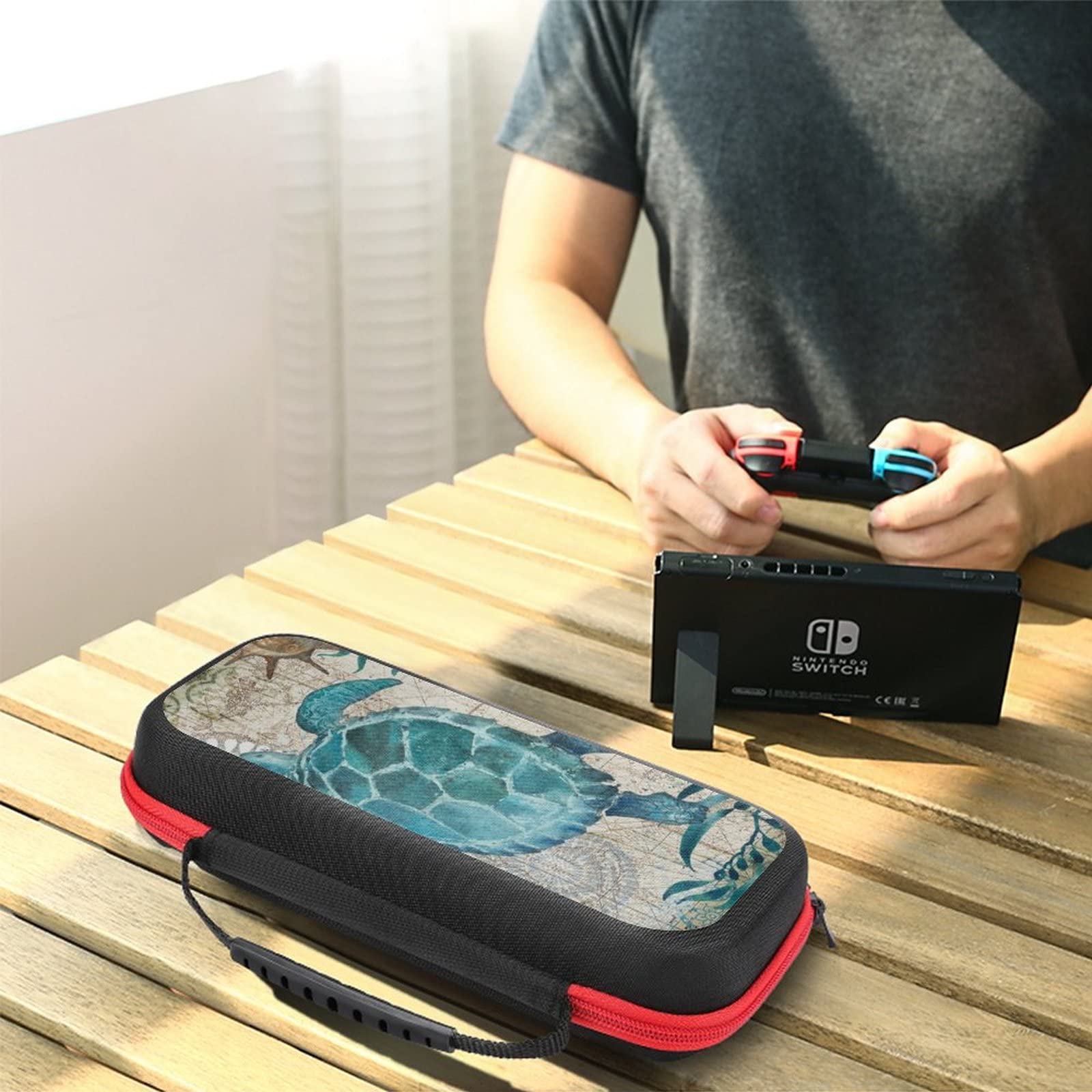 Sea Turtle Switch Carrying Case Protective Hard Shell Portable Travel Pouch with 20 Game Cartridge