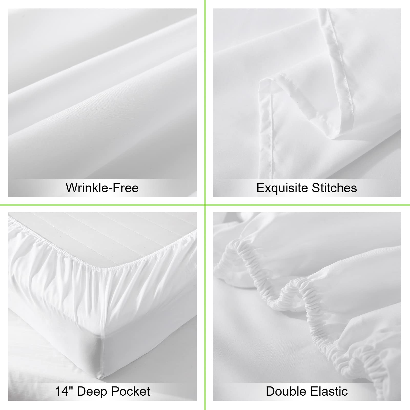 ILAVANDE Luxury 4 Piece White Microfiber King Sheets Set - Super Soft 1800 Series, 14" Deep Pockets, Wrinkle & Fade Resistant for King Size Beds