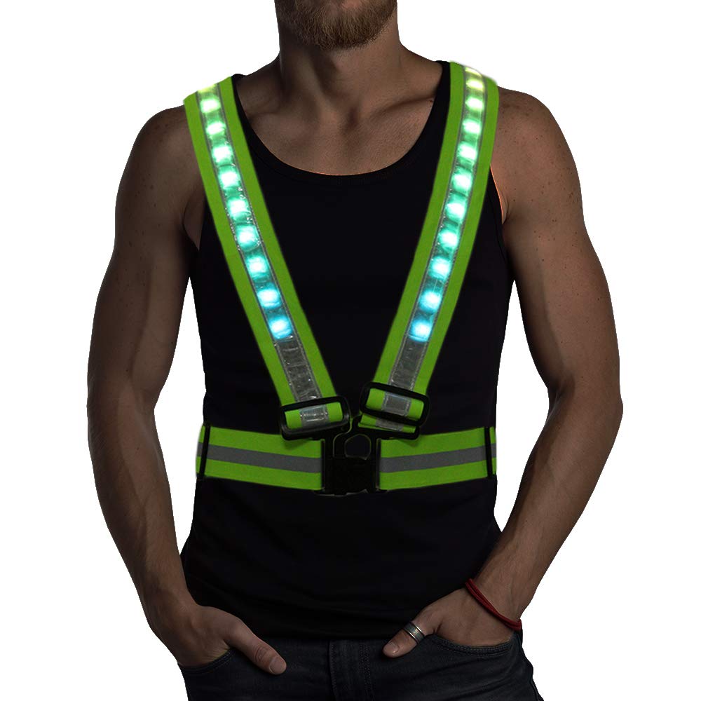 LED Reflective Running Vest with Storage Pouch - 10 Illuminated Modes, USB Charging & Adjustable Safety Gear for Night Running Jogging Cycling - LED Glowing Running Gear