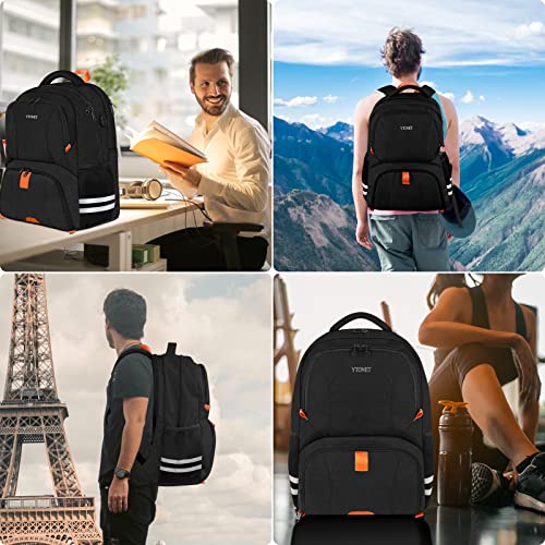 Ytonet Gym Backpack For Men Women, Travel Sports Track Backpack With Shoe Compartment USB Charging Port, Large Water Resistant Workout Laptop Backpack College Bag Fit 15.6 Inch, Camping, Black